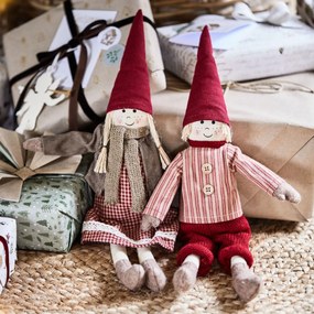 IB LAURSEN Vánoční dekorace Santa's Helpers Irma and Ivar holka Irma, červená barva, textil