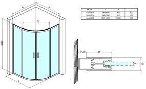 Gelco SIGMA SIMPLY BLACK čtvrtkruhová sprchová zástěna 800x800 mm, R550, čiré sklo, GS5580B