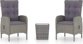 3dílný zahradní bistro set polyratan a sklo šedý 3058534