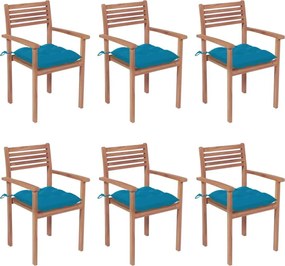 vidaXL Stohovatelné zahradní židle s poduškami 6 ks masivní teak [3072587] Barva: Světle modrá