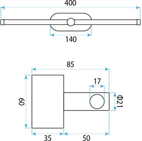 Toolight Toolight, LED nástěnné svítidlo 40cm, 13W, 4000K, 1000lm, APP1892-1W, zlatá matná, OSW-66047