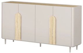 Komoda Amilio 200 cm na nožkách - kašmírová / dub olejovaný / úchytky dub světlý