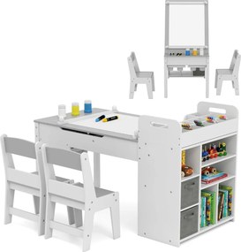 Costway Dětský stůl se 2 židlemi 3 v 1 dřevěná dětská sedací sestava se zvedací