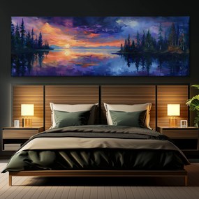 Obraz na plátně - Tajemný západ slunce nad jezerem FeelHappy.cz Velikost obrazu: 90 x 30 cm