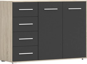 IDZ Komoda FRIDA 2D4S 01, 135 cm Černá / Dub Sonoma