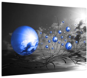 Skleněný obraz tmavé modrých koulí (70x50 cm)