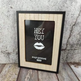 Fotorámeček dřevo a kov "hey you"- 19x14 cm