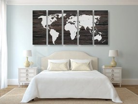 5-dílný obraz mapa světa na dřevě Varianta: 200x100