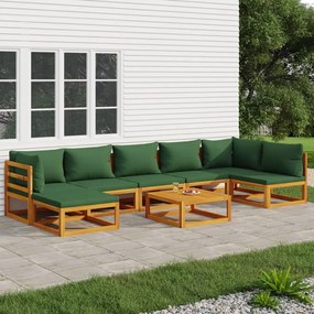 vidaXL 8dílná zahradní sedací souprava s poduškami masivní dřevo [3155306] Barva polštáře: Zelená