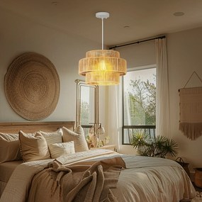HOMCOM Závěsná lampa, 3stupňové stínidlo, kov, konopné lano, světle hnědá B31-521V00LR