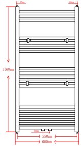 vidaXL Šedý žebříkový radiátor na ručníky rovný ústřední topení 600 x 1160 mm