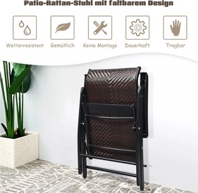 Costway Zahradní židle polyratanová skládací židle s opěradlem nastavitelným v 5
