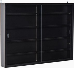 HOMCOM Nástěnná vitrína s nastavitelnými policemi a 2 skládacími skleněnými dveřmi na kolekce parfémů a dekorativních figurek 80x9.5x60 cm Černá