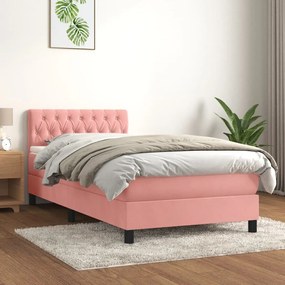 vidaXL Box spring postel s matrací 90x190 cm samet [3141456] Barva: Růžová