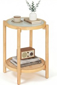 Costway Konferenční stolek ve stylu boho se skleněnou – 47,5 × 47,5 × 58 cm