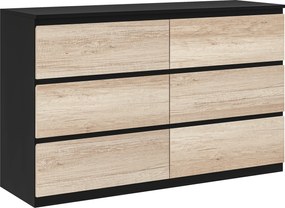 HOMCOM Komoda do ložnice, 6 zásuvek, dřevěná komoda s protiskluzovými nohami, do obývacího pokoje, jídelny, chodby, 120x39x75 cm, černá a dřevěná barv