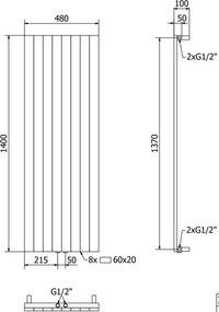 Mexen Topeka dekorativní radiátor 1400 x 480 mm, 950 W, černý - W210-1400-480-00-70