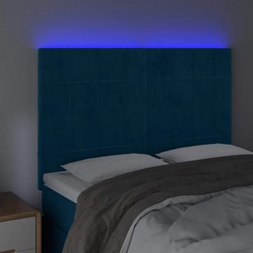 Čelo postele s LED tmavě modré 144x5x118/128 cm samet 3122476