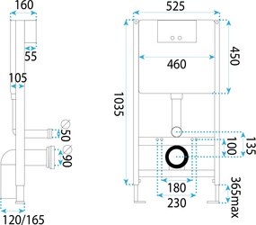 Rea Rea, Podomítkový WC systém K011A-Q + tlačítka T Brush Gold, KPL-E0055