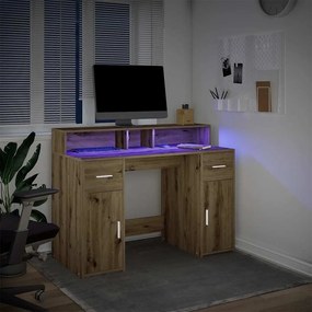 Psací stůl s LED dub artisan 120 x 55 x 91 cm kompozitní dřevo 3309419