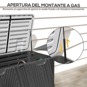 Outsunny 380L zahradní úložná lavice s plynovým pístem a 2 bočními držadly, voděodolná HDPE zahradní úložná sedačka, UV ochrana, 115x60x60 cm, černá …