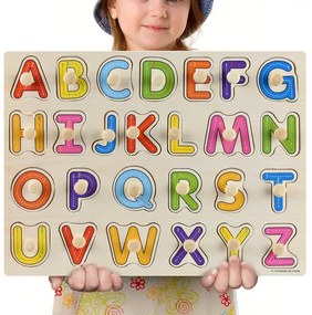Montessori dřevěné hračky - vkládačky s držátky - písmenka a čísla Barva: A102