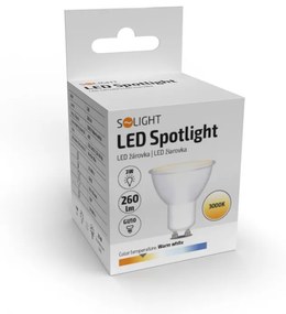 Solight LED žárovka, bodová , 3W, GU10, 3000K, 260lm, bílá