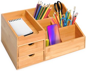 HOMCOM Stolní organizér Kancelářský box se 2 zásuvkami pro pořádek a organizaci, přírodní, D33 x Š20,5 x V15,5 cm | Aosom.de