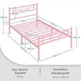 Sada 2 ks – Postel Yaheetech – černá, 90 × 200 cm (266294959126)