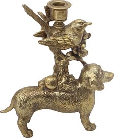 Zlatý antik svícen s jezevčíkem Dachshund Antique - 23*9*29 cm