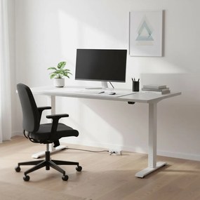 Výškově nastavitelný stůl OfficeTech A, 140 x 80 cm, bílá podnož, světle šedá