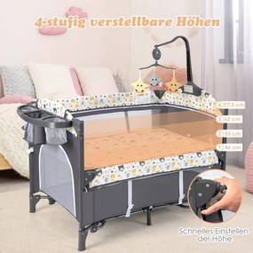 Costway 5 v 1 Dětská postýlka s matrací a přebalovacím pultem a – světle žlutá
