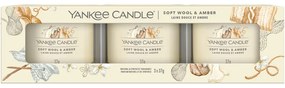 Yankee Candle – sada votivní svíčky ve skle Soft Wool & Amber (Jemná vlna a ambra), 3 x 37 g