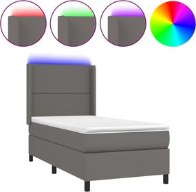 Box spring postel s matrací a LED šedá 100x200 cm umělá kůže 3139311
