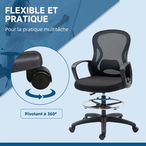 Vinsetto Kancelářská židle s vysokým opěrákem - nastavitelná, rozměry 59 Š x 65 H x 124 V cm, 360° otáčecí, prodyšná černá síťovina