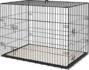 PawHut Psí Boudička, Skládací Transportní Klec pro Psy s 2 Dveřmi, Odnímatelný Tácek, Pratelný Měkký Polštář, Ocelový Rám, 91 x 62 x 68 cm, Černá