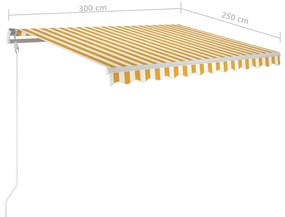 Automatická zatahovací markýza se sloupky 3 x 2,5 m žlutobílá,  3070108