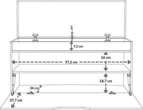 Botník s sedákem a úložným prostorem TORI, 100 x 50 x 35 cm, bílá