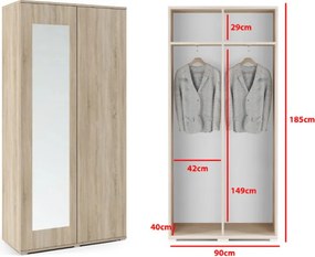 Eka Šatní skříň Trinity 90 cm, se zrcadlem Barva dřeva: Bílá