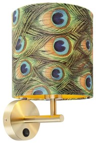 Vintage nástěnná lampa zlatá s odstínem 20/20/20 sametový páv - Combi