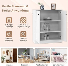 Costway Příborník moderní úložná skříň s 2 dvířky moderní úložná s 3 policemi