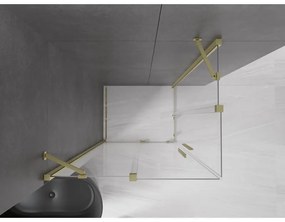Mexen Velar Duo, sprchový kout s posuvnými dveřmi 90(dveře) x 80(dveře) cm, 8mm čiré sklo, zlatý matný profil, 871-090-080-02-55