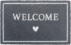 Šedá kokosová rohožka se srdíčkem Welcome - 75*45*1 cm