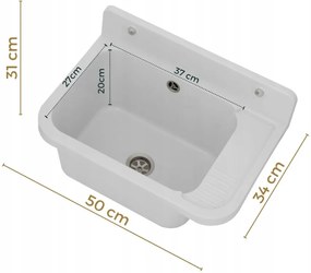 Sink Quality Universe, univerzální plastová výlevka 50x34x31 cm + sifon, 1-komorová, bílá, SKQ-KGK50-WH