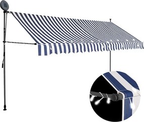 Ručně zatahovací markýza s LED světlem 350 cm modrobílá 145846