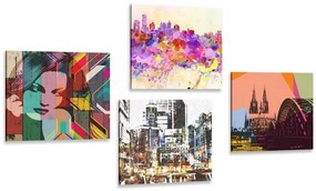 Set obrazů abstraktní život ve velkoměstě - 4x 60x60 cm