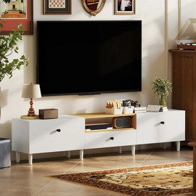 HOMCOM televizní nábytek, TV stolek pro televize až do 228,6 cm s 2 výklopnými dvířky, zásuvkou, 200 x 35 x 45 cm, bílý
