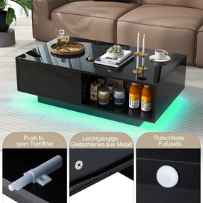 Costway Konferenční stolek s 20 barvami LED světly a dálkovým ovládáním, černý