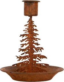 Rezavý rustikální svícen na úzkou svíčku stromek Tree Rust - Ø 11*13 cm