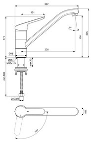 Ideal Standard Ceraflex - Kuchyňská baterie pro předokenní montáž, Chrom, BC132AA